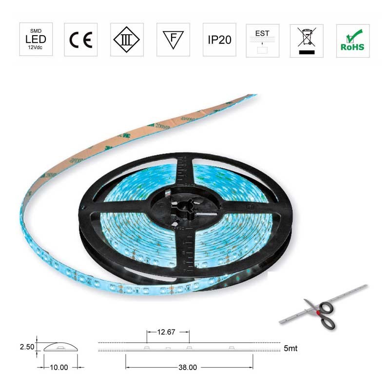 Rollo 5m Luces Led 12V Strip Waterproof para Cocina